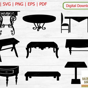 Table Clipart SVG, Table Silhouette, Table Chairs, Coffee Table Decal ...