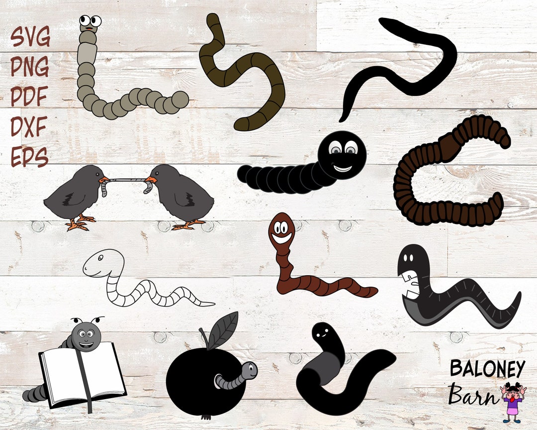 Worms Clipart Worm SVG Earthworm Silhouette Book Worm - Etsy