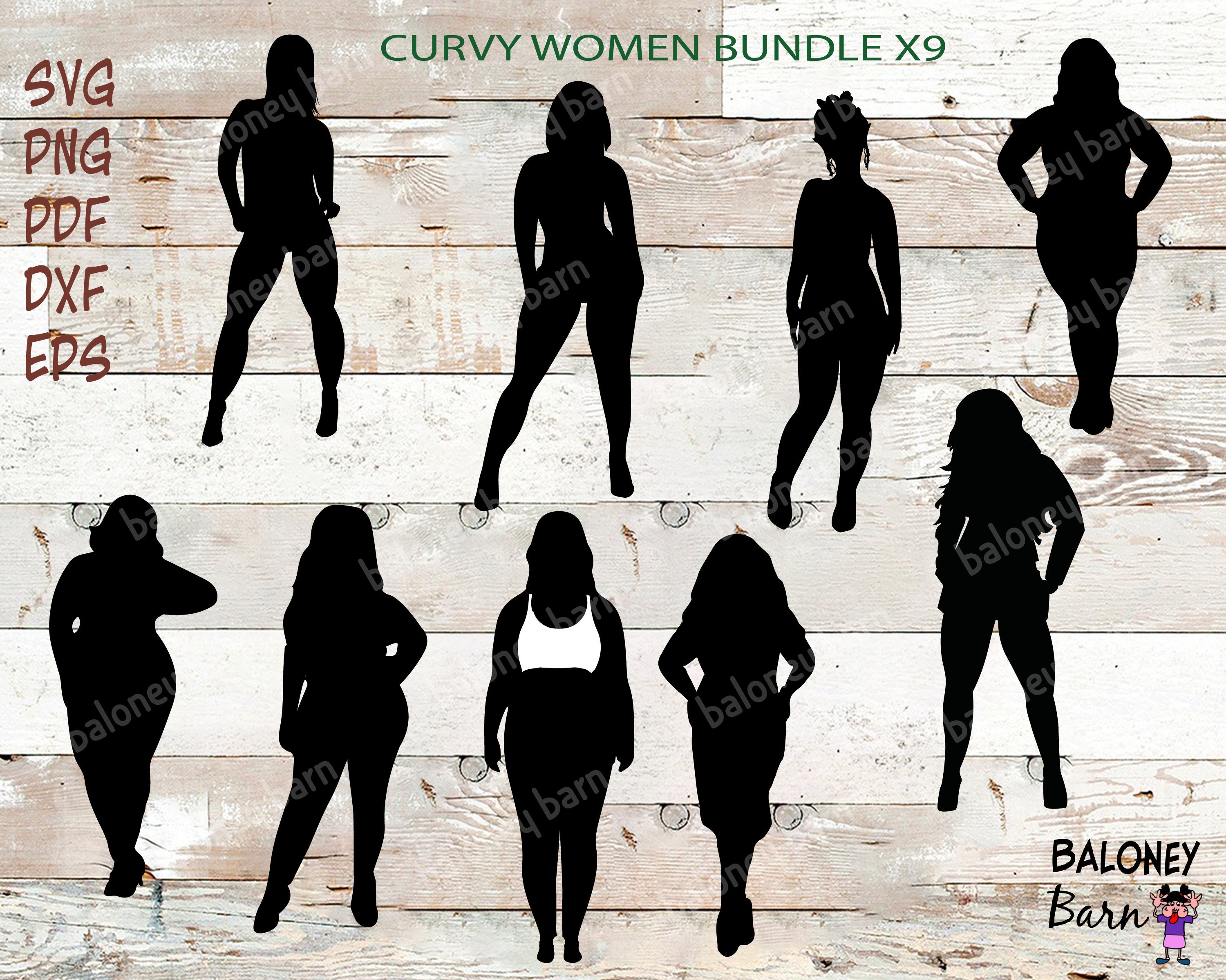 Curvy Woman Clipart BBW Girls SVG Full Figured Silhouette | Etsy