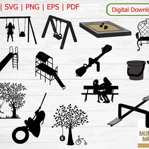 Playground Clipart, Park SVG, Spielplatz Silhouette, Tire Swing, Swing ...