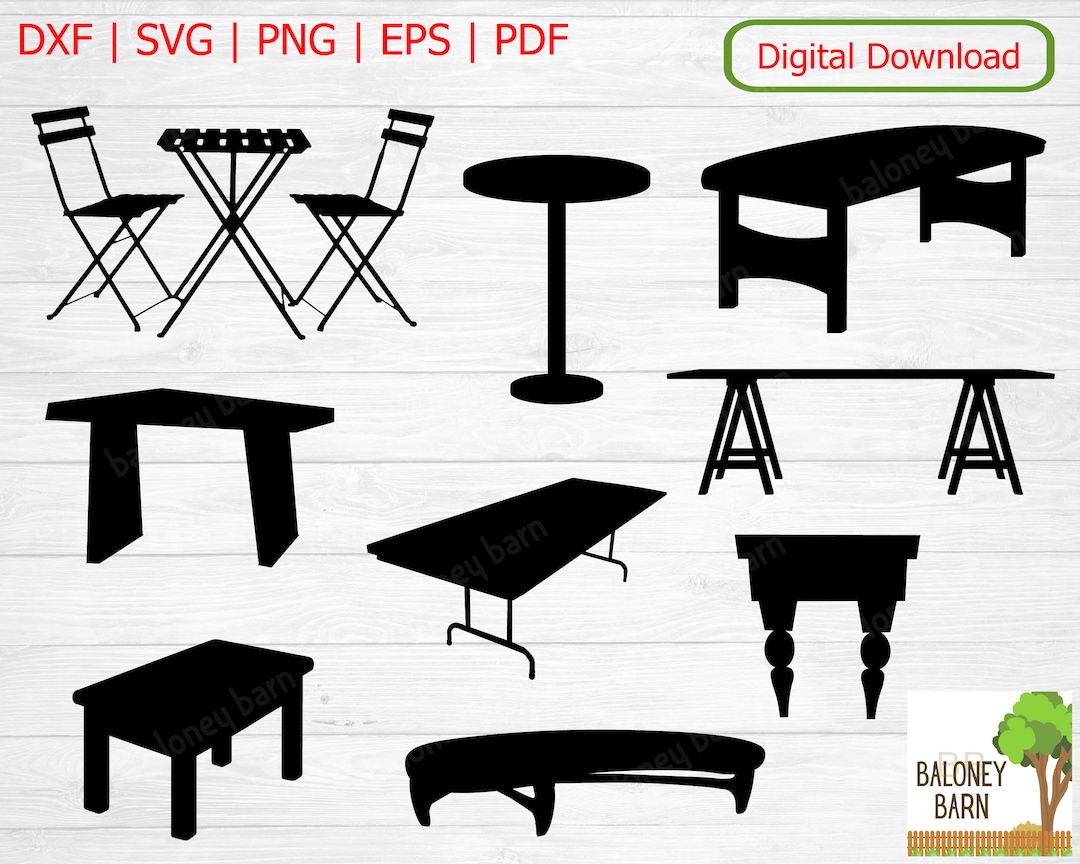 Table Clipart SVG, Tables Silhouette, Tisch Chairs, Coffee Table ...