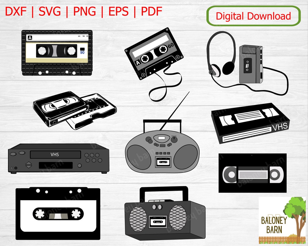 VHS Clipart, Cassette SVG, Cassette Player, Walkman Player, VHS Tape ...