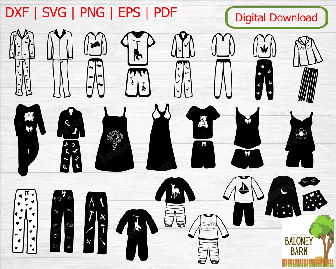 Pajamas Clipart, Pyjamas Silhouette, Comfy Sleep, Nightgown SVG, Men ...
