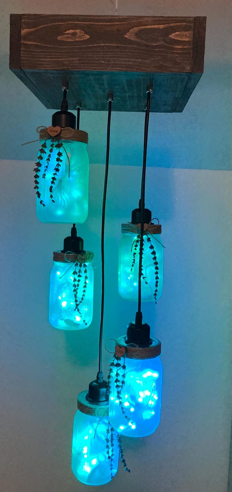 Lavender Rustic Fairy Light Hanging Chandelier Remote-control Battery ...