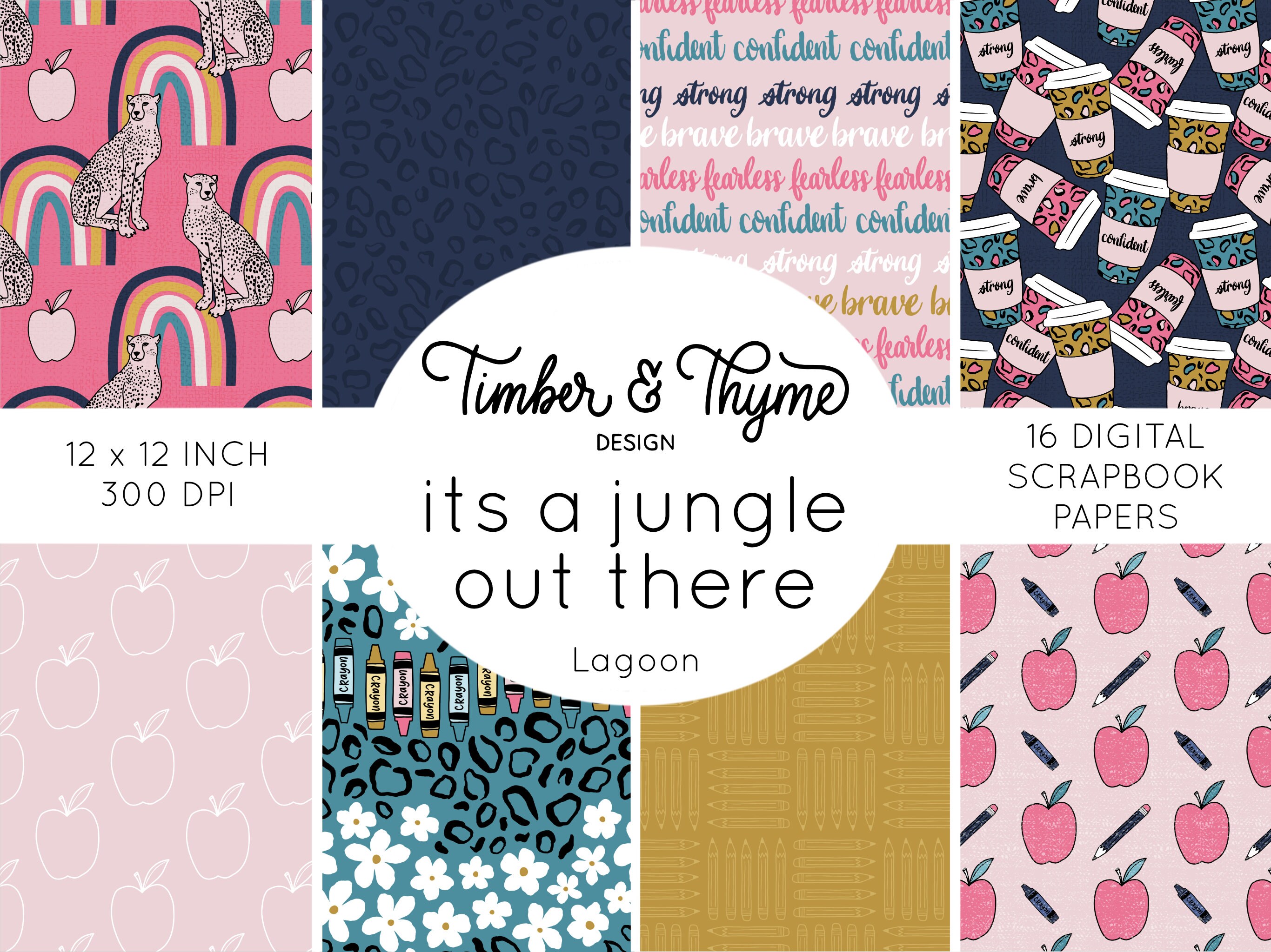 Tropical Jungle Themed Classroom Digital Scrapbooking Paper Hot Pink ...