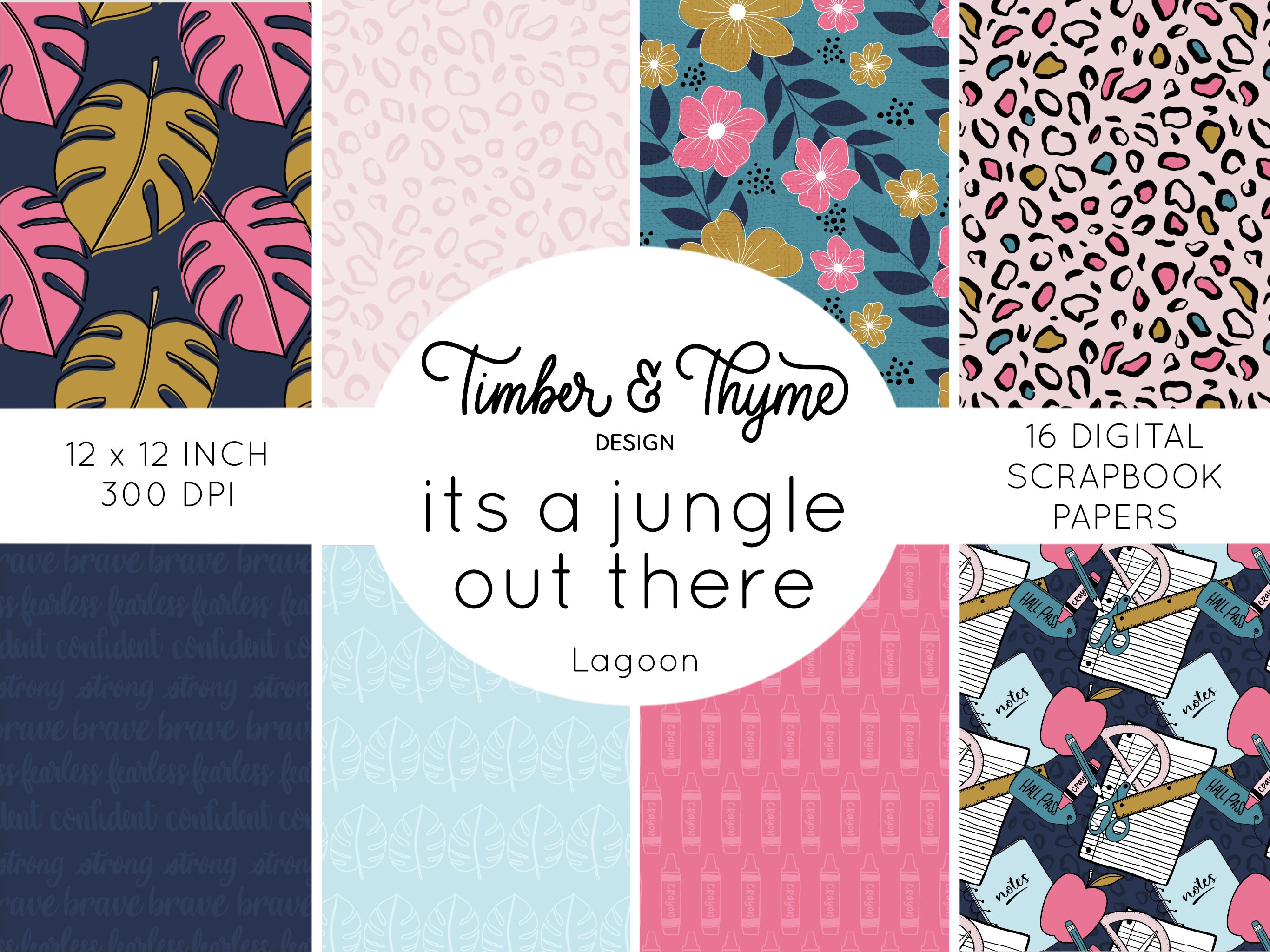 Tropical Jungle Themed Classroom Digital Scrapbooking Paper Hot Pink ...