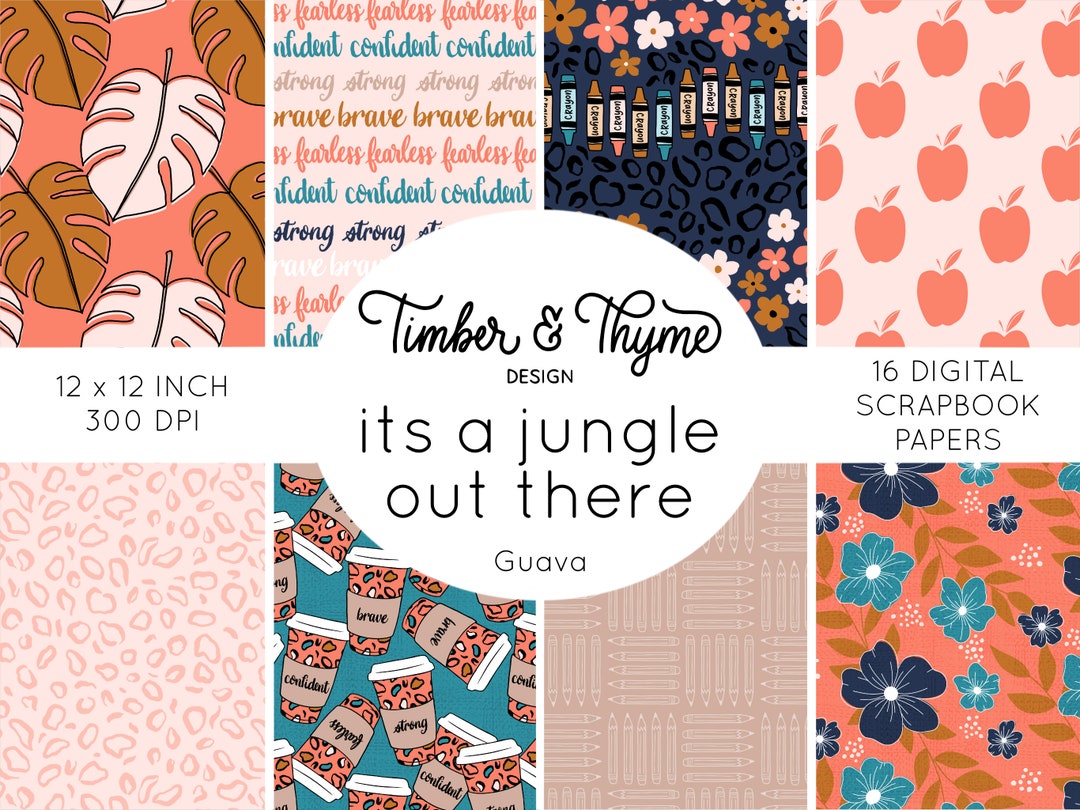 Tropical Jungle Themed Classroom Digital Scrapbooking Paper - Dark Blue ...