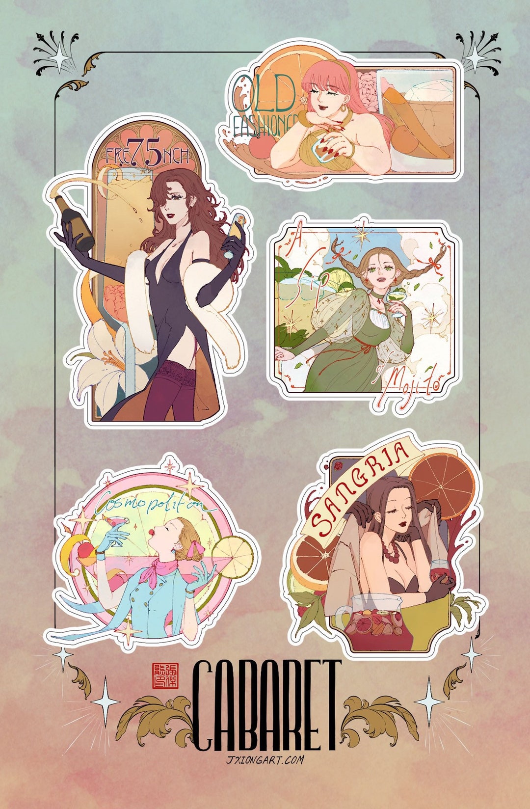 Cabaret Cocktail 4.5x7 Sticker Sheet. - Etsy