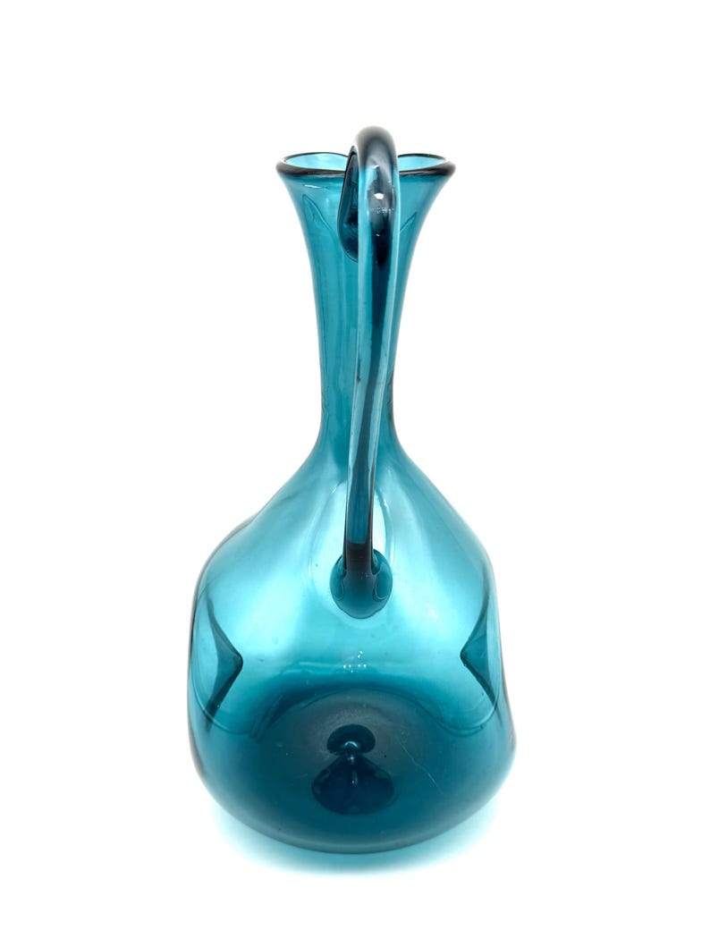 Blue Glass Pitcher, Vintage Turquoise Blown Glass, Applied Handle ...