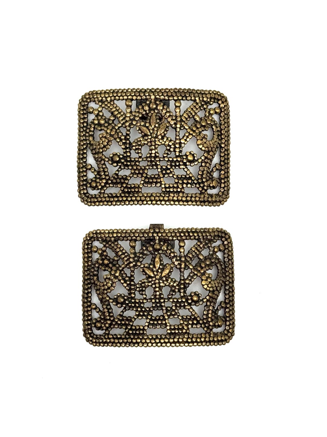 Vintage Shoe Clips, Antique Brass Finish, Die Stamped, Open Work Floral ...