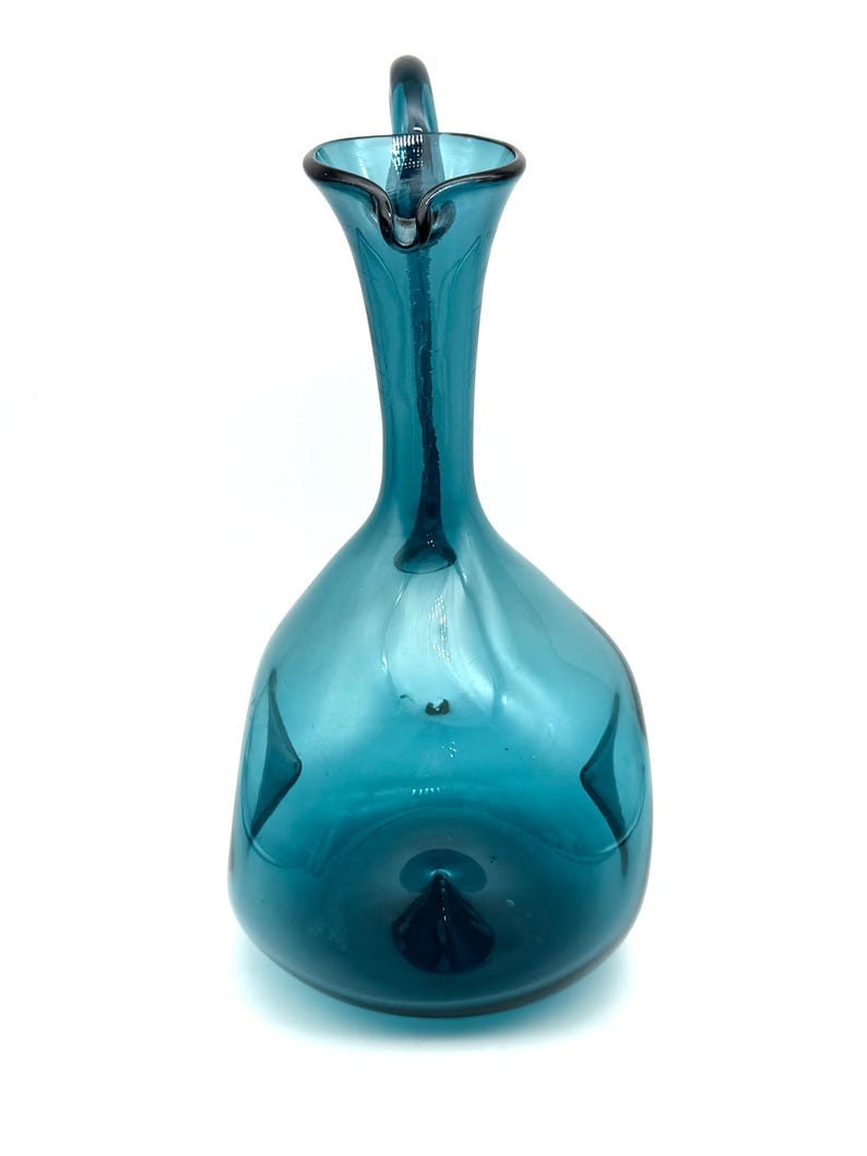 Blue Glass Pitcher, Vintage Turquoise Blown Glass, Applied Handle ...