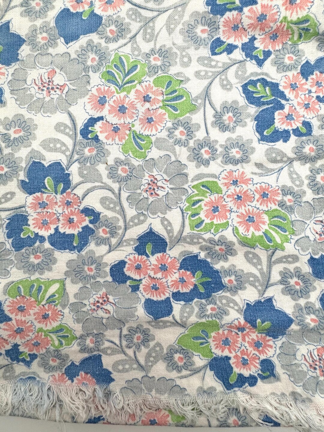 Feed Sack Fabric, Pink Flowers, Fading and Inconsistent Colors, Cotton ...