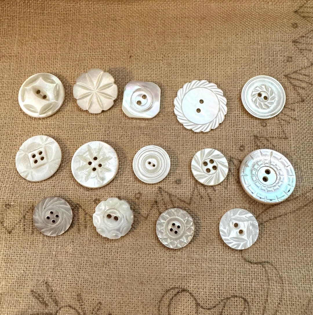 Vintage Mother of Pearl Buttons, Antique Carved Shell, Mixed Lot, Set ...