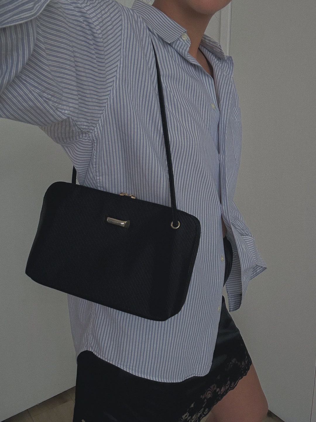 Vintage 1990s Black Purse With Gold Hardware and Spaghetti Strap ...