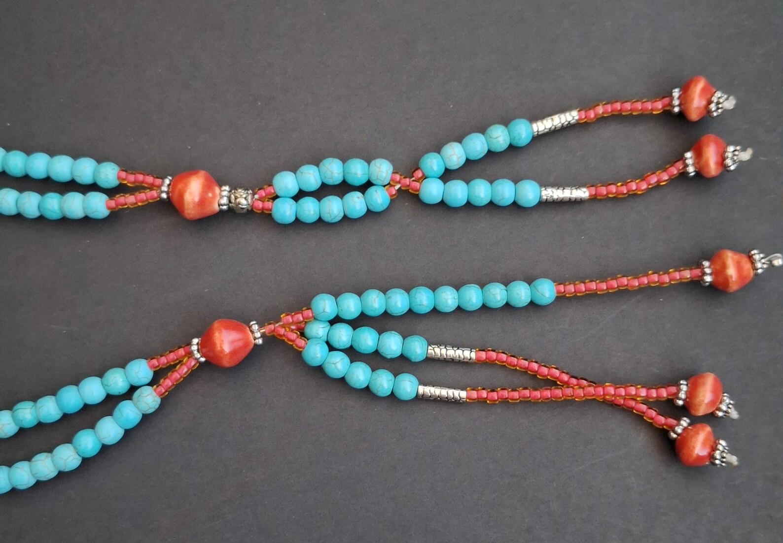 Turquoise Howlite, Coral Ceramic Beads, SGI, Juzu Prayer Beads ...