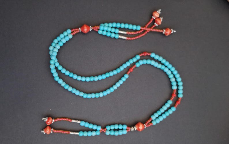 Turquoise Howlite, Coral Ceramic Beads, SGI, Juzu Prayer Beads ...