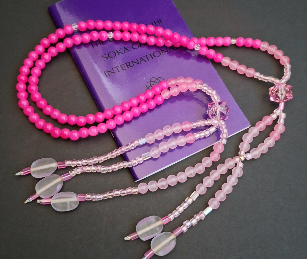 Pink Ombre Glass, Crystal, Juzu Prayer Beads, Nichiren SGI Buddhist ...