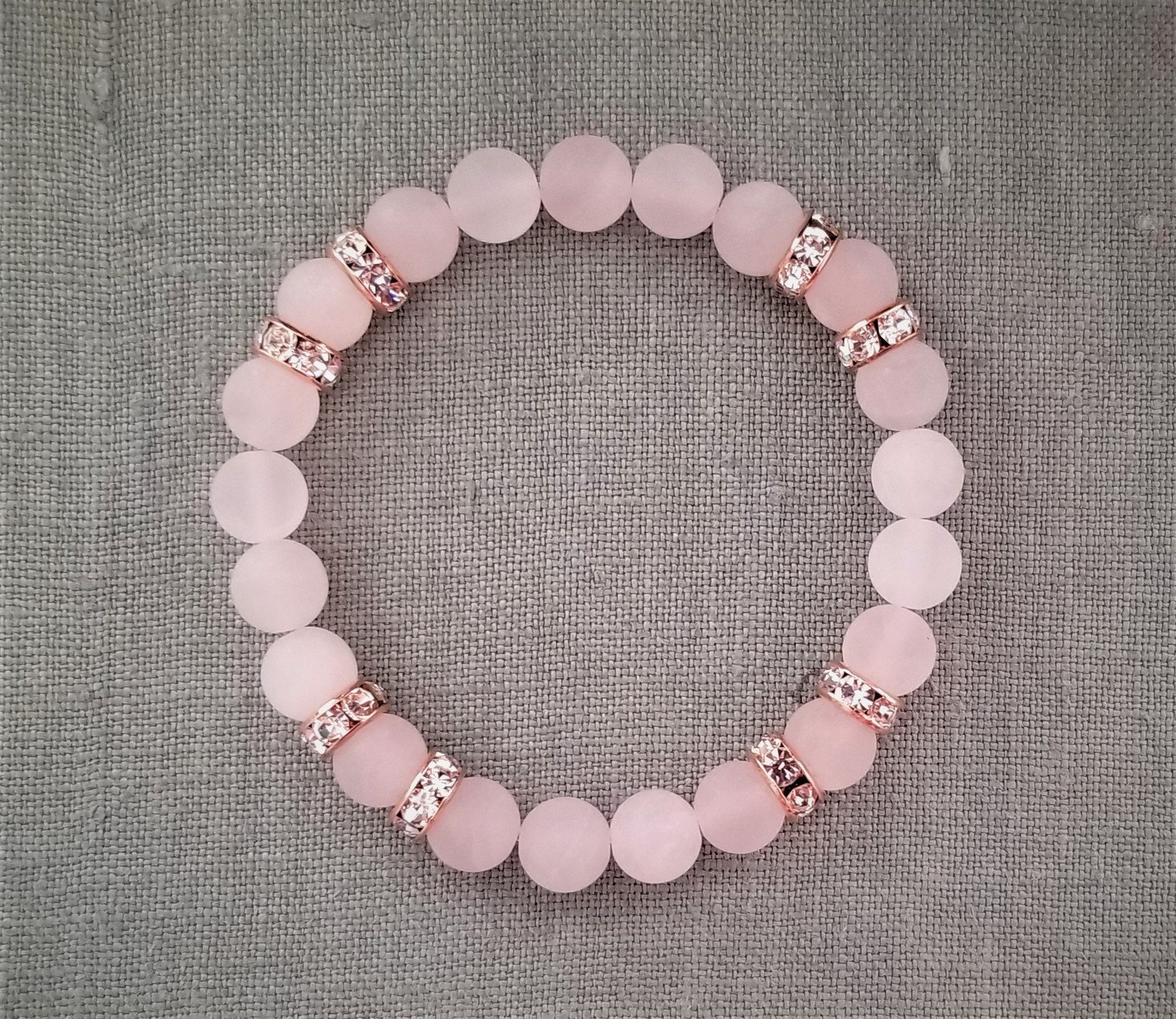 Matte Rose Quartz Bracelet, Rose Gold Czech Crystal Rondelle - Etsy