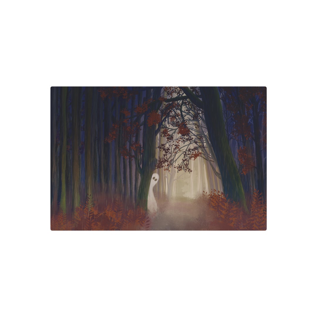 Rainy Haunted Autumn Forest Metal Art Sign Digital Painting Fall Art ...