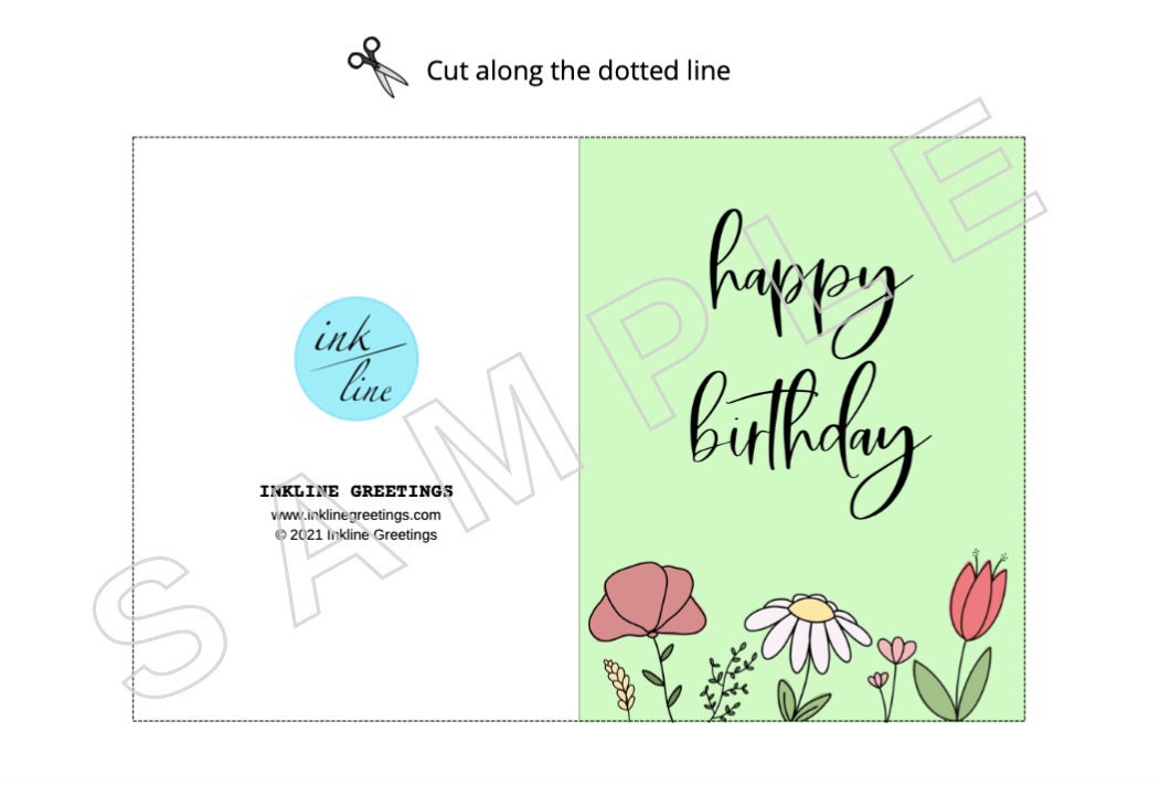 Printable Happy Birthday Flower Card, Digital Floral Birthday Card for ...