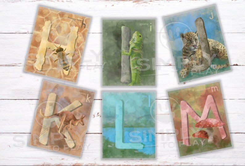 Montessori Printable PDF Alphabet Flashcards Watercolor | Etsy