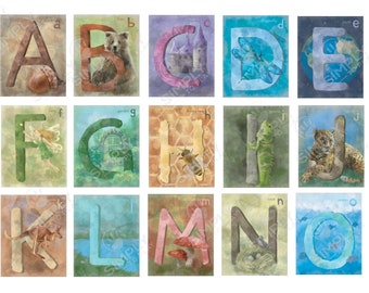 Montessori Alphabet Cards Watercolor Flashcards ABC | Etsy