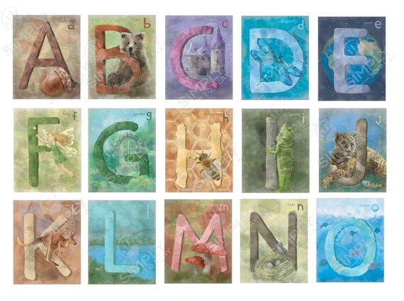 Montessori Printable PDF Alphabet Flashcards Watercolor | Etsy