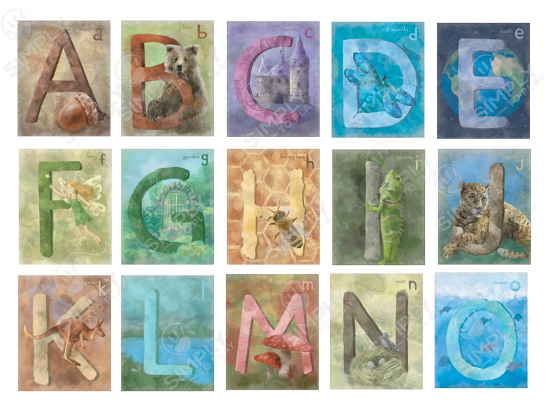 Montessori Alphabet Cards Watercolor Flashcards ABC - Etsy