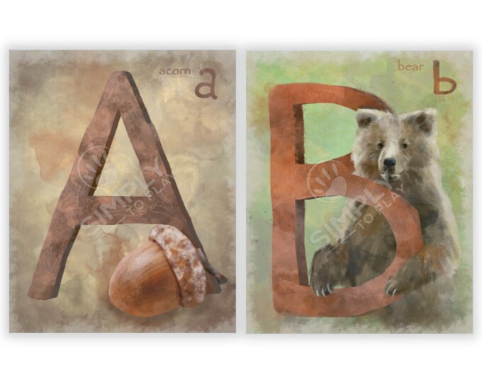 Montessori Alphabet Cards, Watercolor Flashcards, ABC Printable ...