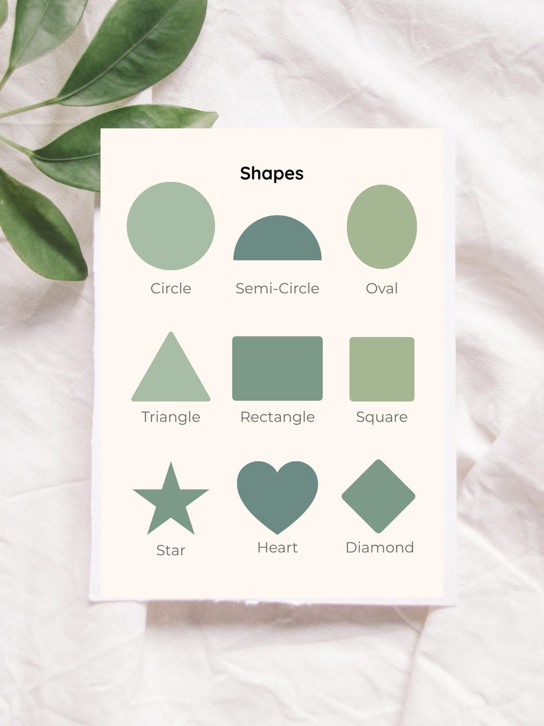 Shapes Print – Educational Poster, Neutral Beige Sage (digital Download ...