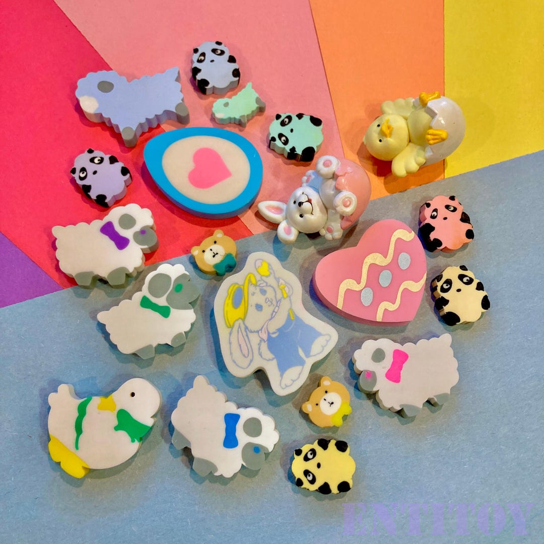 VINTAGE EASTER ERASERS // Kawaii Pastel Holiday Novelty Lot Hallmark ...