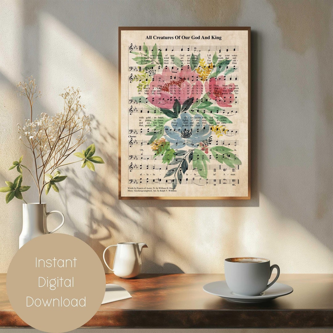 Christian Hymn Art, All Creatures of Our God and King, Wall Art ...