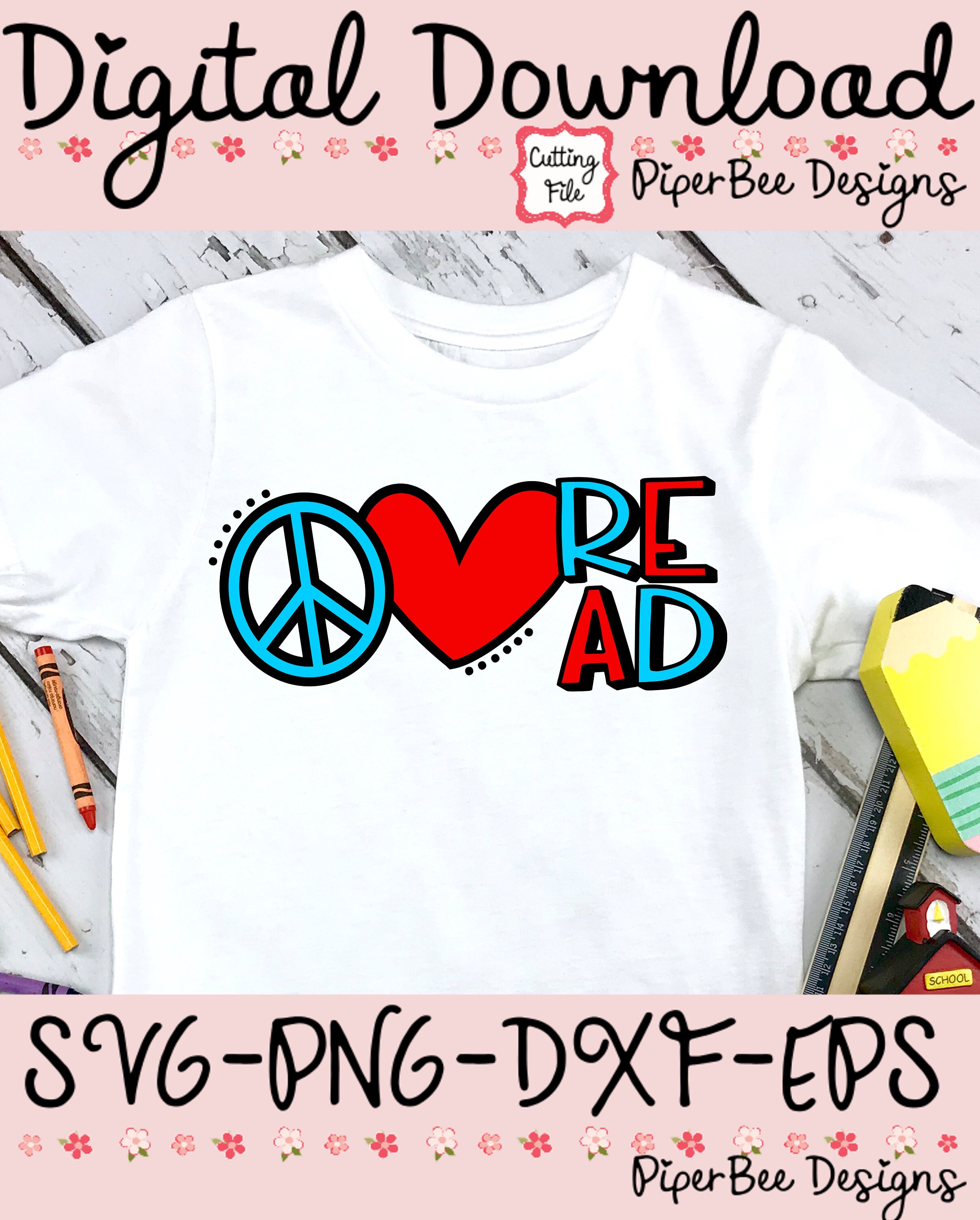 Reading Week SVG Peace Love Books SVG Peace Love Reading | Etsy