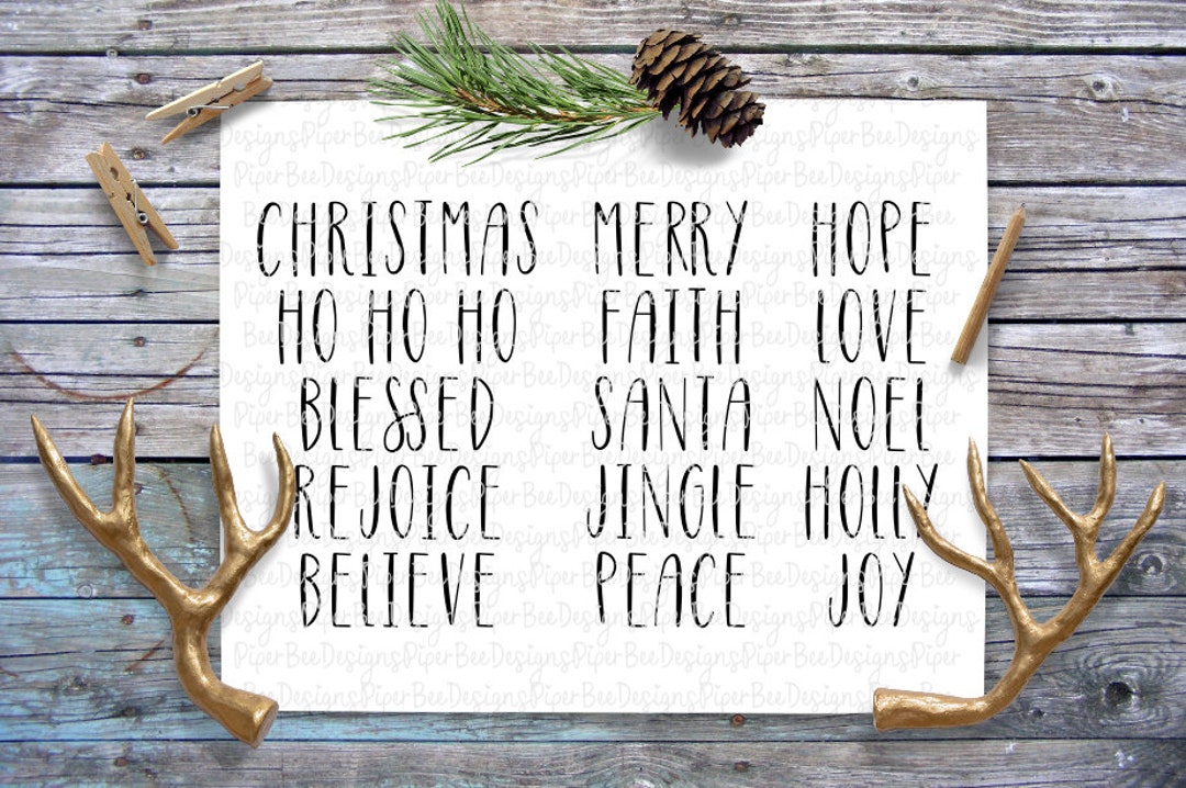 Farmhouse Christmas Words SVG, Skinny Words Christmas SVG, Christmas ...