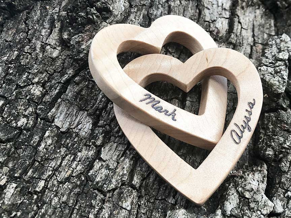 Personalized Interlocking Wood Hearts smaller Scale Perfect - Etsy