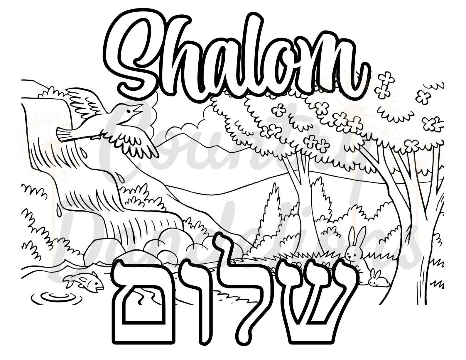 Hebrew Coloring Page Shalom Peace - Etsy