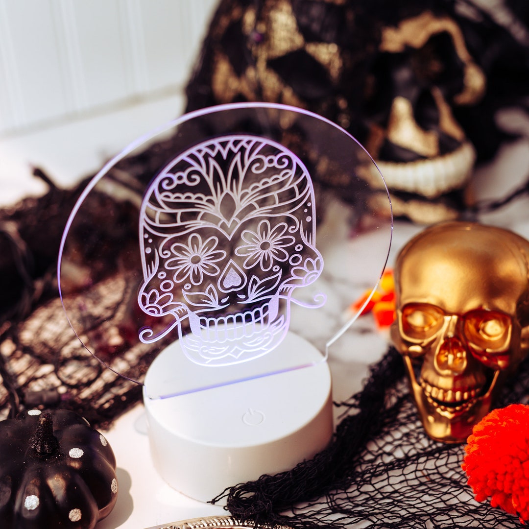 Sugar Skull Night Light: Halloween LED Lamp, Gothic Home Decor - Etsy