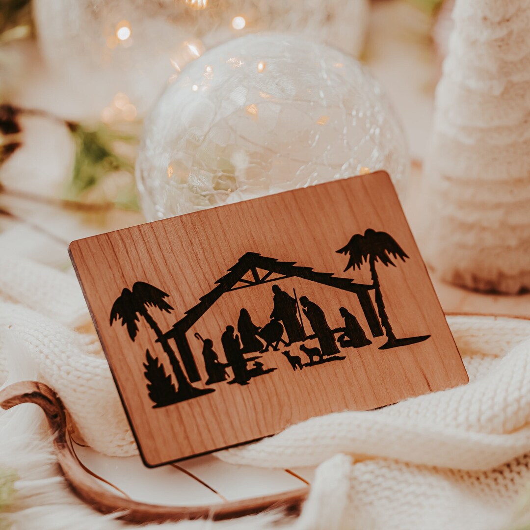 Nativity Scene Card, Wooden Christmas Card, Christian Card, Merry ...