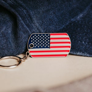 US American Flag Keychain, Patriotic USA Flag Keyring, American Flag ...
