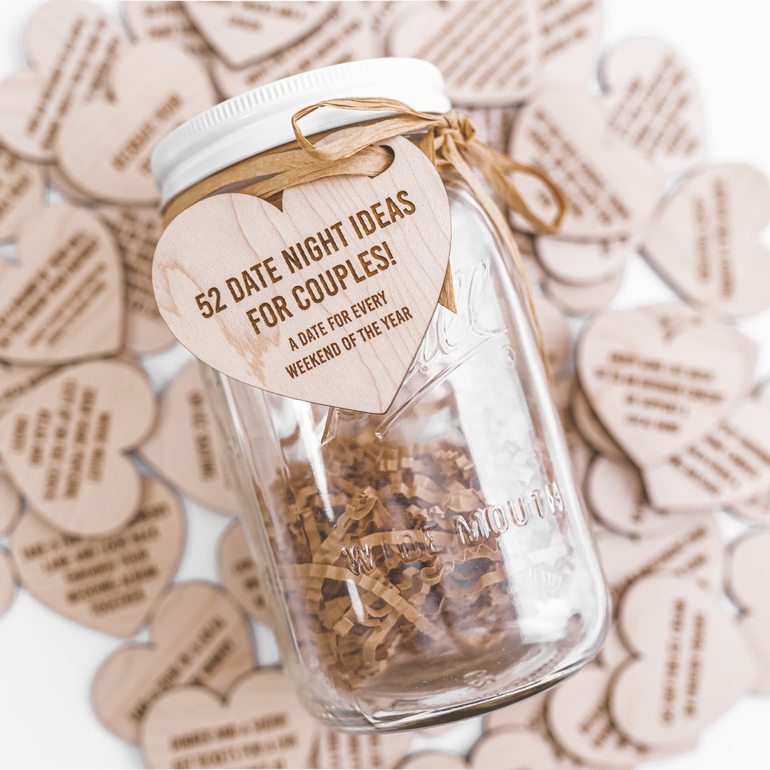 52 Date Night Ideas Jar, Wood Heart Notes, Wedding Gift - Etsy