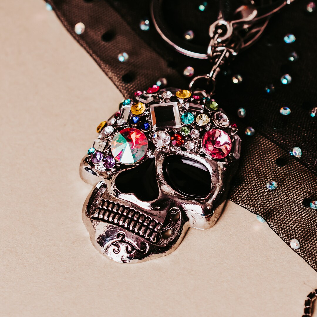 Rhinestone Sugar Skull Keychain, Halloween Keychain, Sugar Skull ...