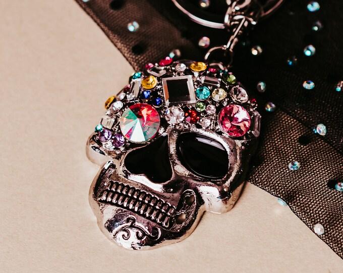 Sugar Skull Keychain, Maria Frida Skull Keychain, Sugar Skull Charm ...