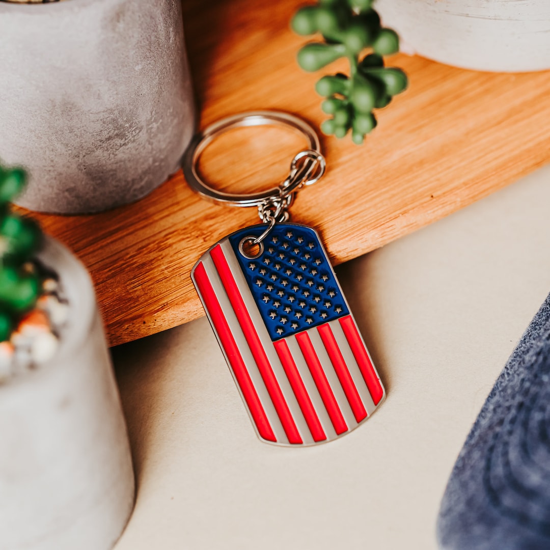 US American Flag Keychain, Patriotic USA Flag Keyring, American Flag ...