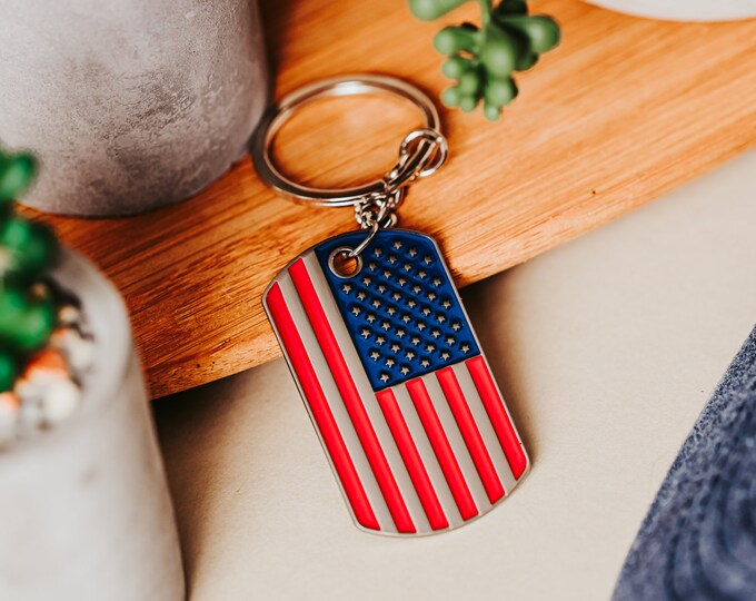 US American Flag Keychain, Patriotic USA Flag Keyring, American Flag ...
