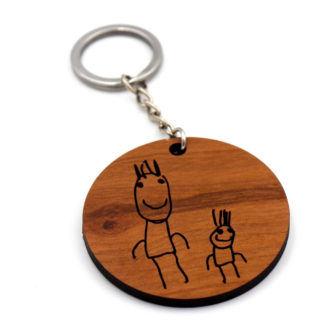 Child Art Keychain Wood Kid Art Keychain Wooden Laser - Etsy