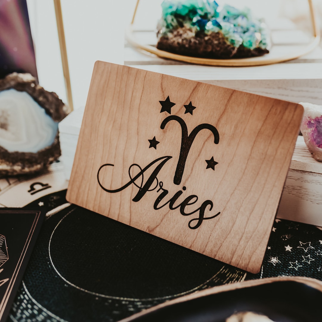 Aries Birthday Card, Zodiac Sign Card, Wooden Birthday Card, Aries ...