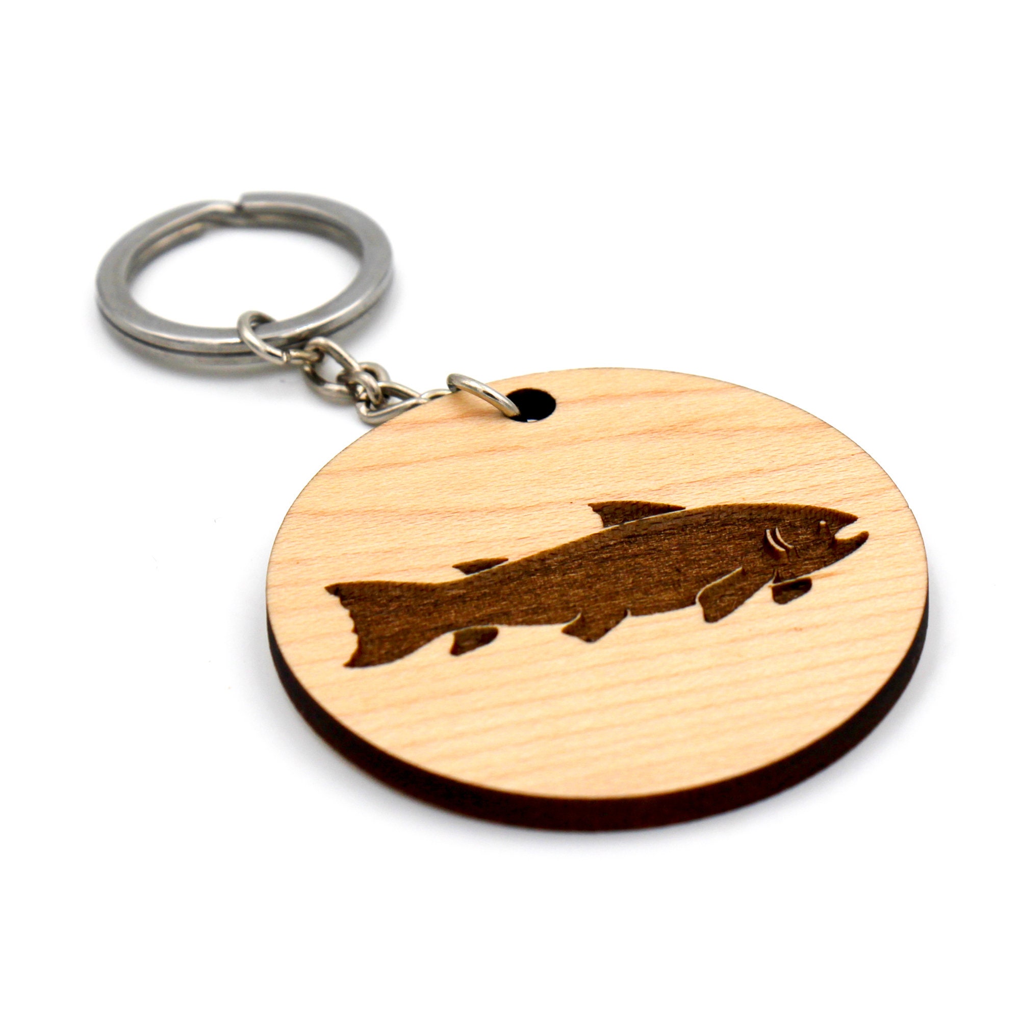 Fisherman's Gift / Fish Engraved Keychain / Wooden Keyring - Etsy