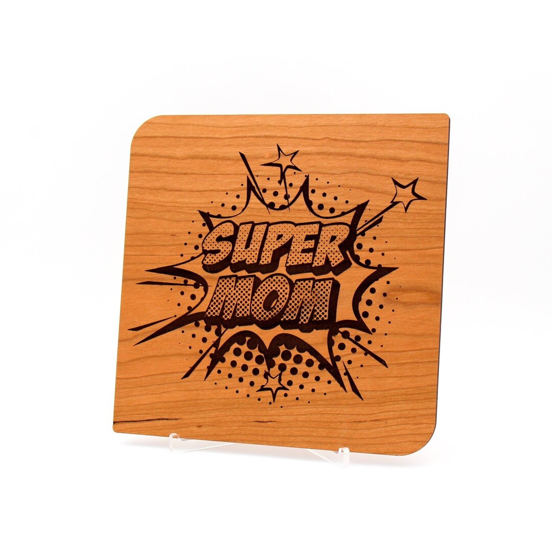 Super Mom, Engraved Wood Mothers Day Card Personalized Wood Card ...