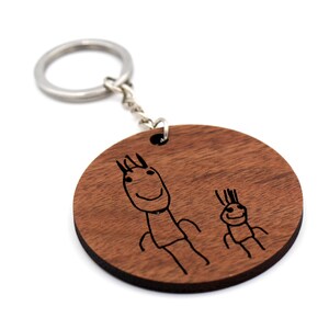 Child Art Keychain Wood, Kid Art Keychain Wooden, Laser Engraved Wood ...