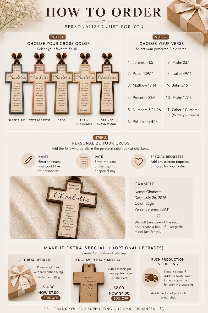 Personalized Baptism Cross Wooden Christening Gift Baby Dedication ...
